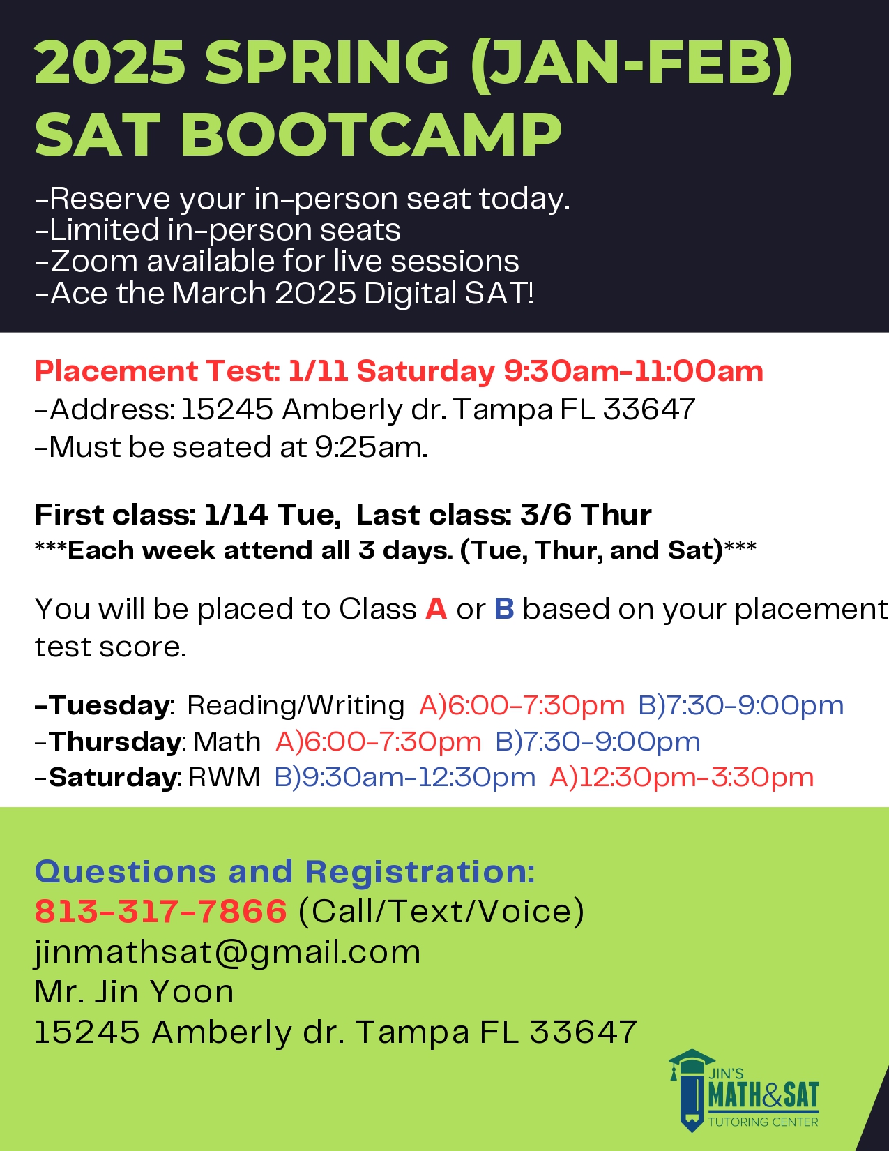 SAT Bootcamp Programs – JIN’S MATH & SAT TUTORING CENTER
