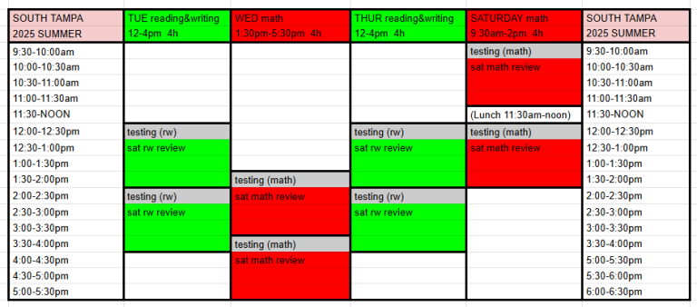 2025 Summer SAT Bootcamp (South Tampa) – JIN’S MATH & SAT TUTORING CENTER